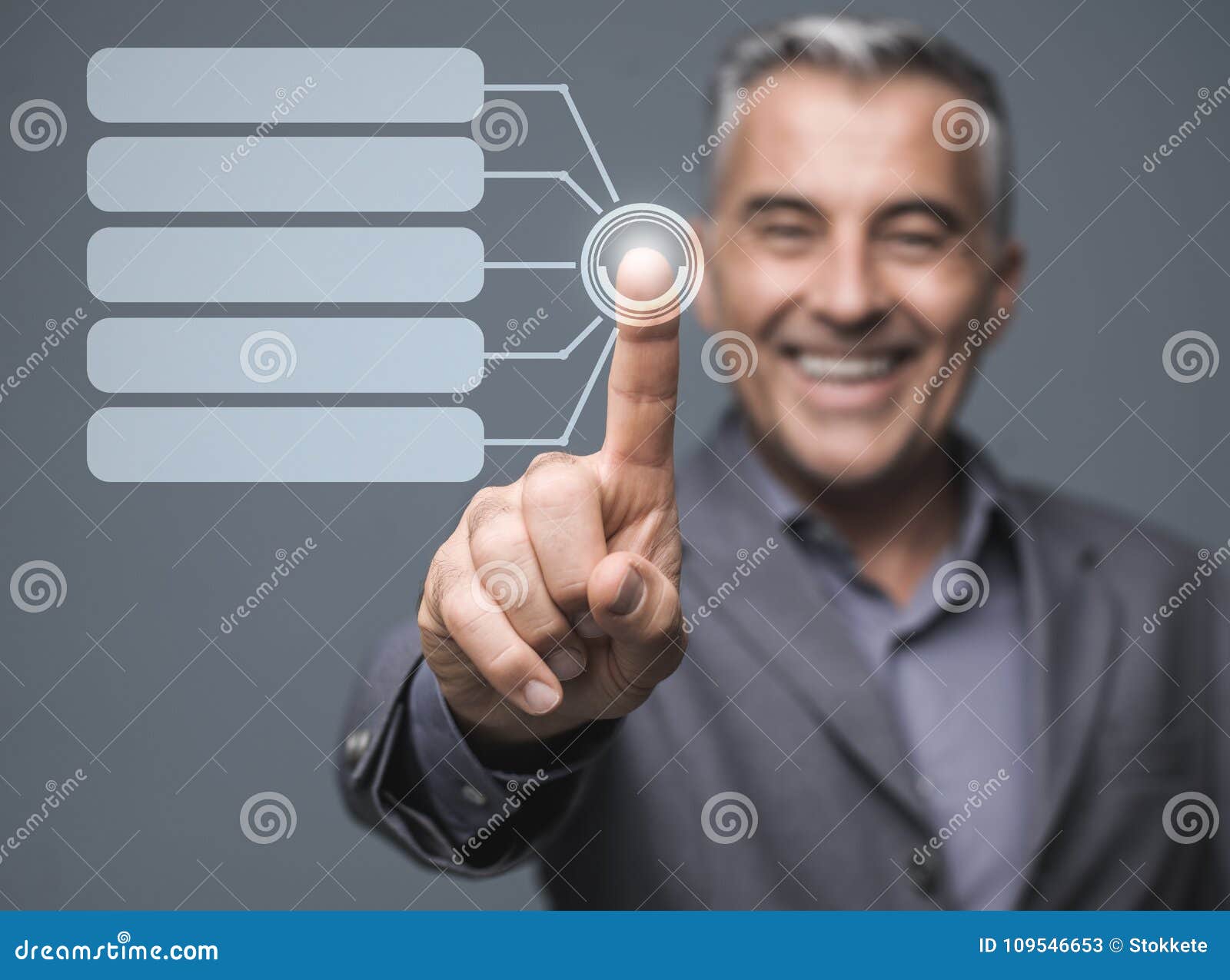 Businessman Using a Virtual Touch Screen Interface Stock Image - Image ...