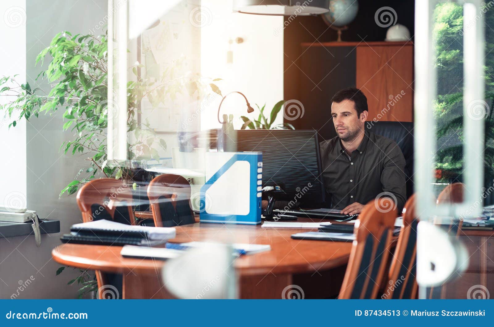 Confident Businessman at Work in His Office Stock Image - Image of ...
