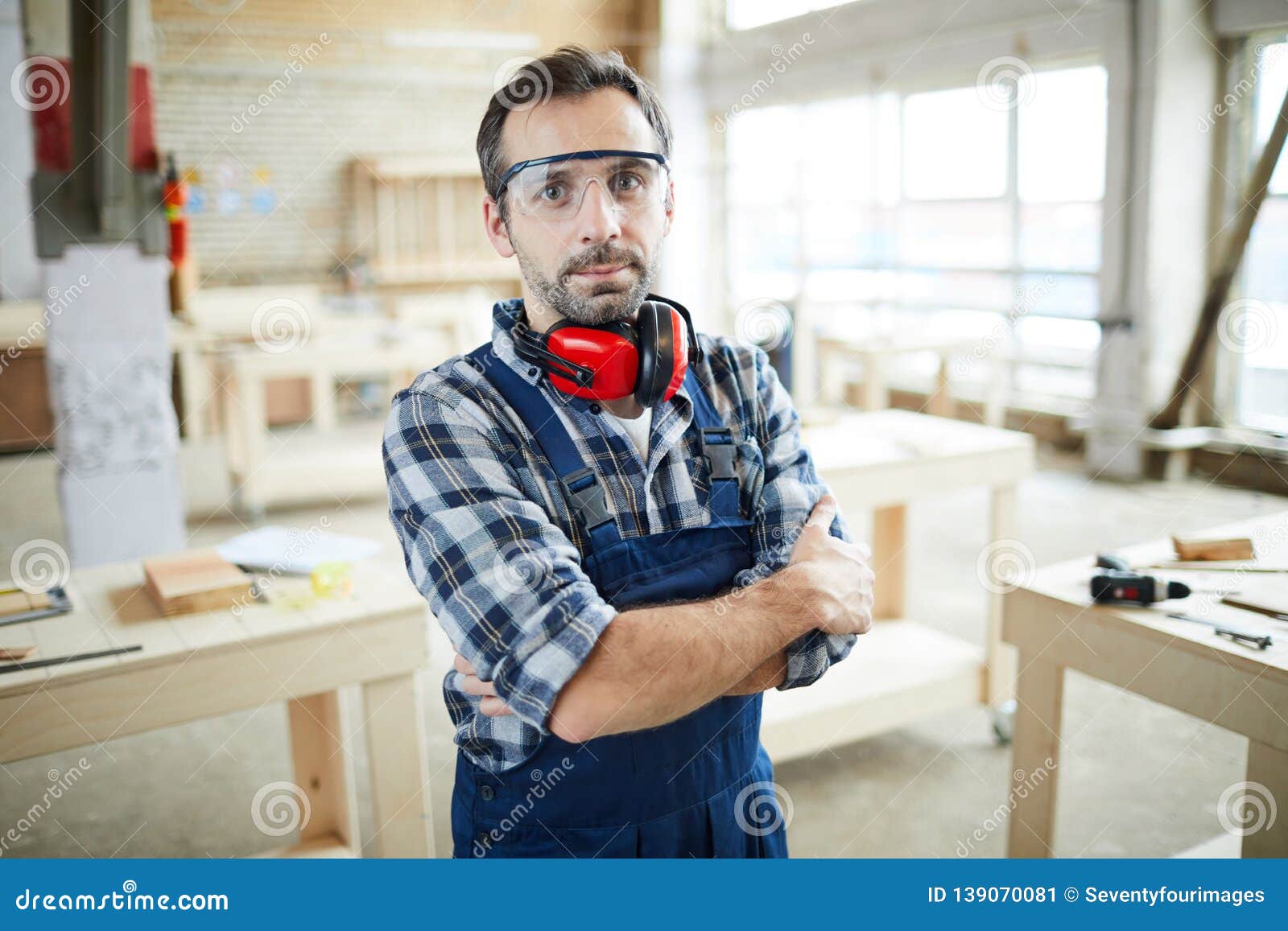 Confident Carpenter in Protective Goggles Stock Image - Image of ...