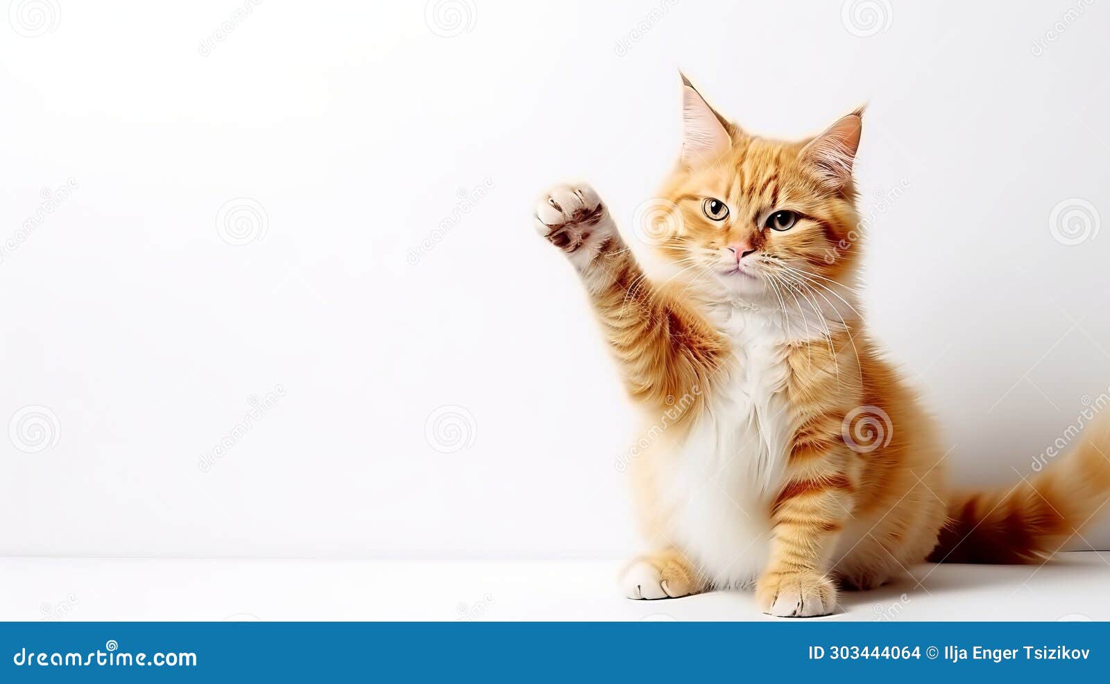 Confident Cat Giving High Five on White Background with Text Space for ...