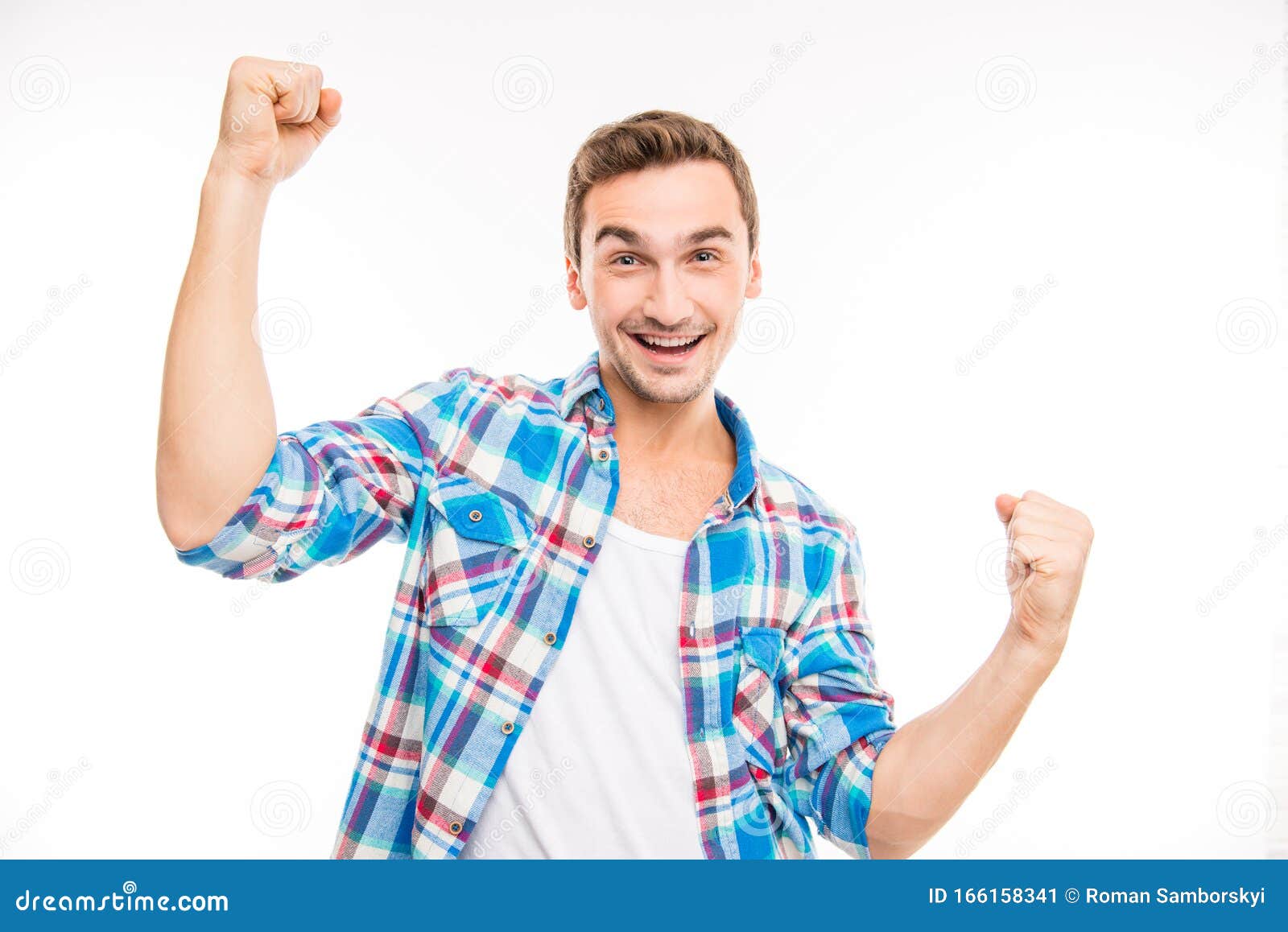 Confident Cheerful Handsome Man Lifting Hands Up Stock Image - Image of ...