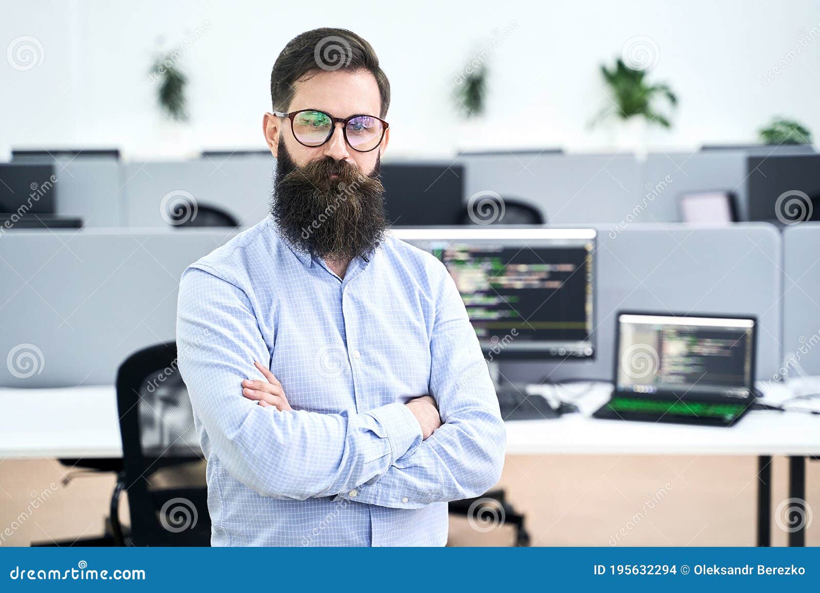 Confident Computer Programmer Developer Standing in it Office Crossing ...