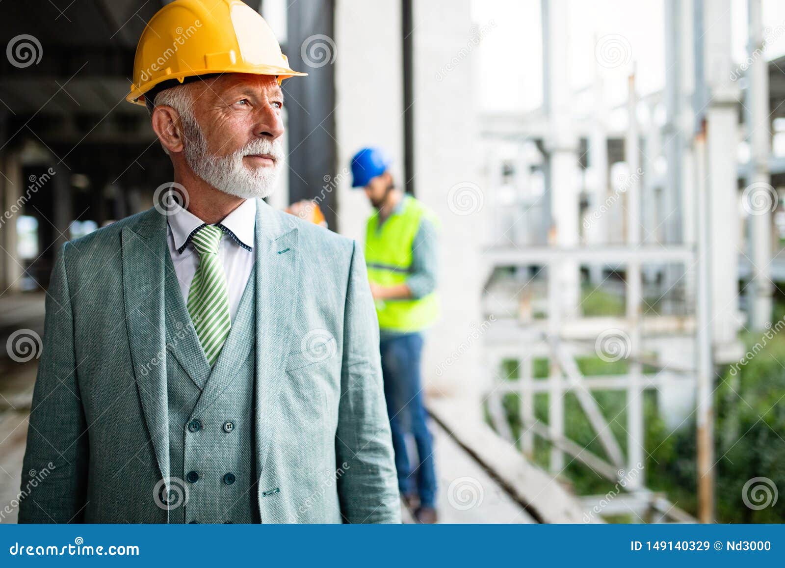 Confident Construction Engineer, Architect, Businessman in Hardhat on ...