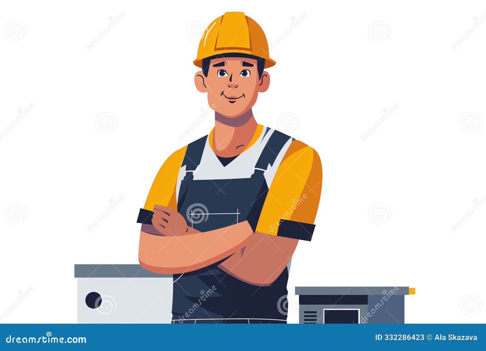 A Confident Construction Worker Oversees A Building Site With Cranes ...