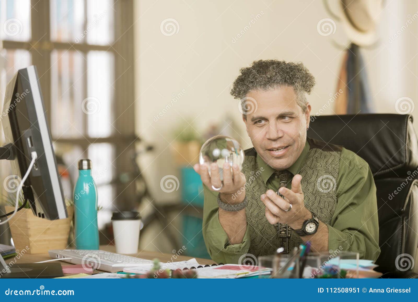 Confident Creative Man with Crystal Ball Stock Image - Image of advisor ...