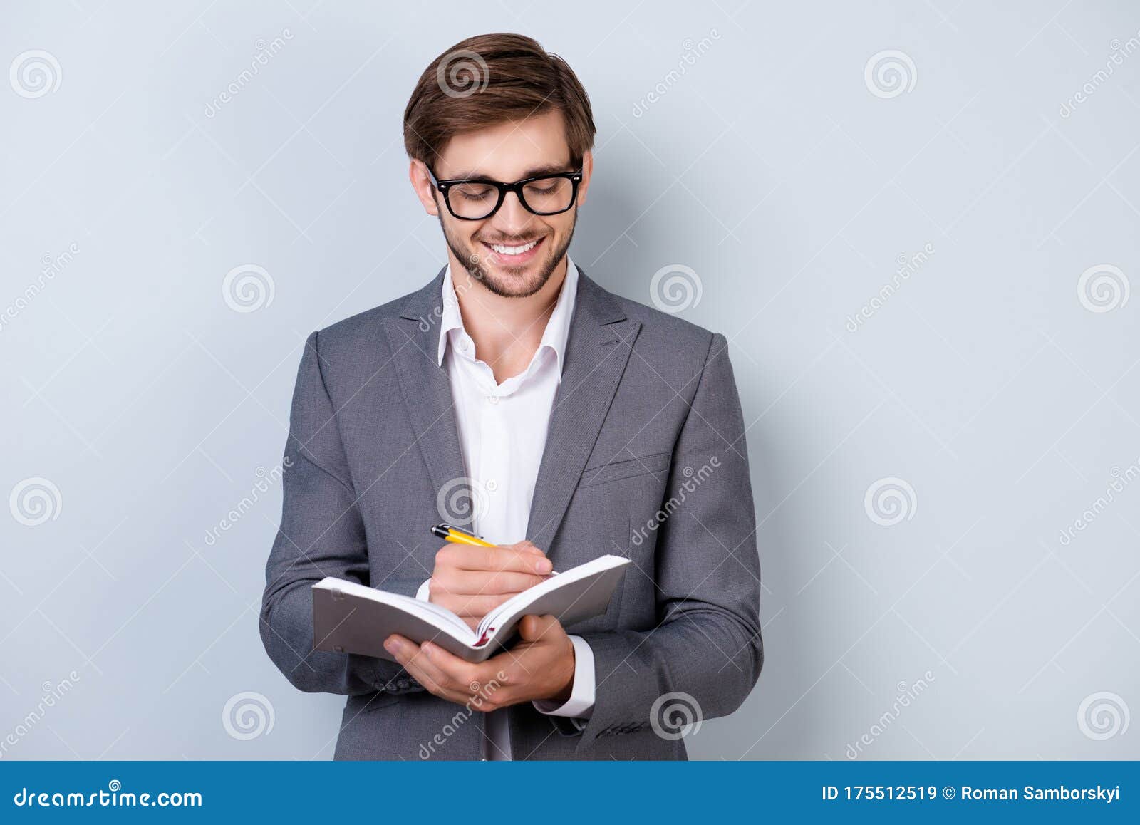 Confident Cute Smart Business Man with Spectacles in Formal Wear Making ...