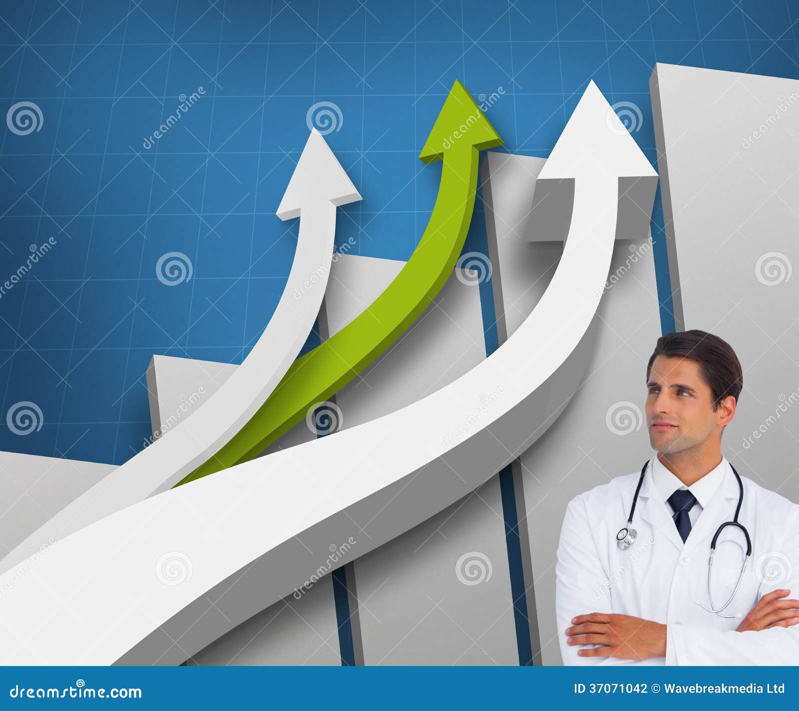 Confident Doctor with Arms Crossed Looking Up Stock Photo - Image of ...