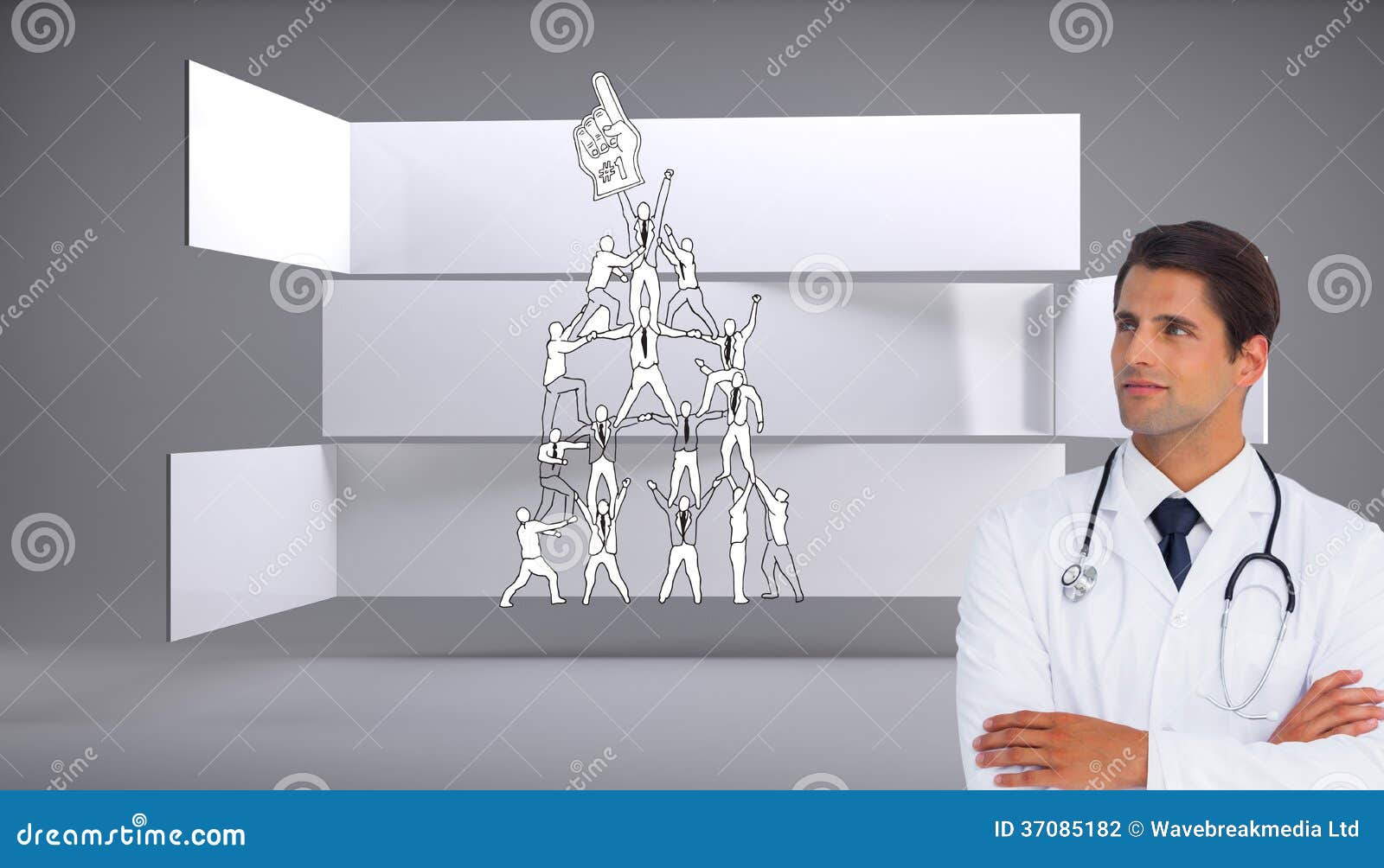 Confident Doctor with Arms Crossed Looking Up Stock Photo - Image of ...