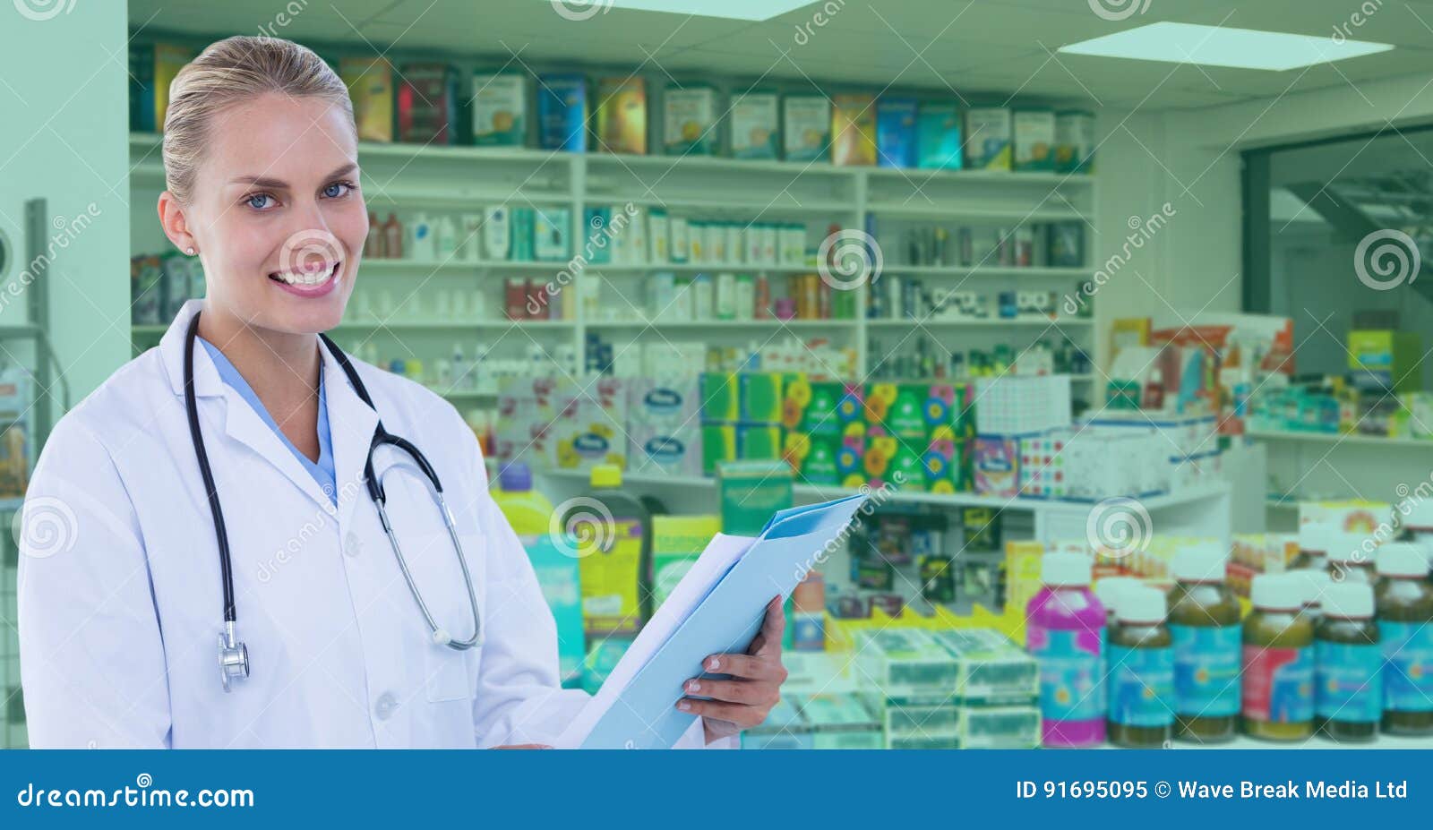 Confident Doctor Standing at Pharmacy Stock Image - Image of light ...