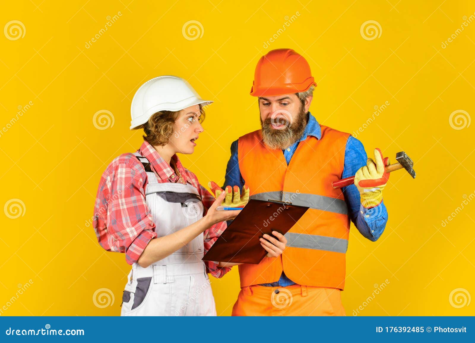 Confident Electrical and Technician. Engineers Couple Working Together ...