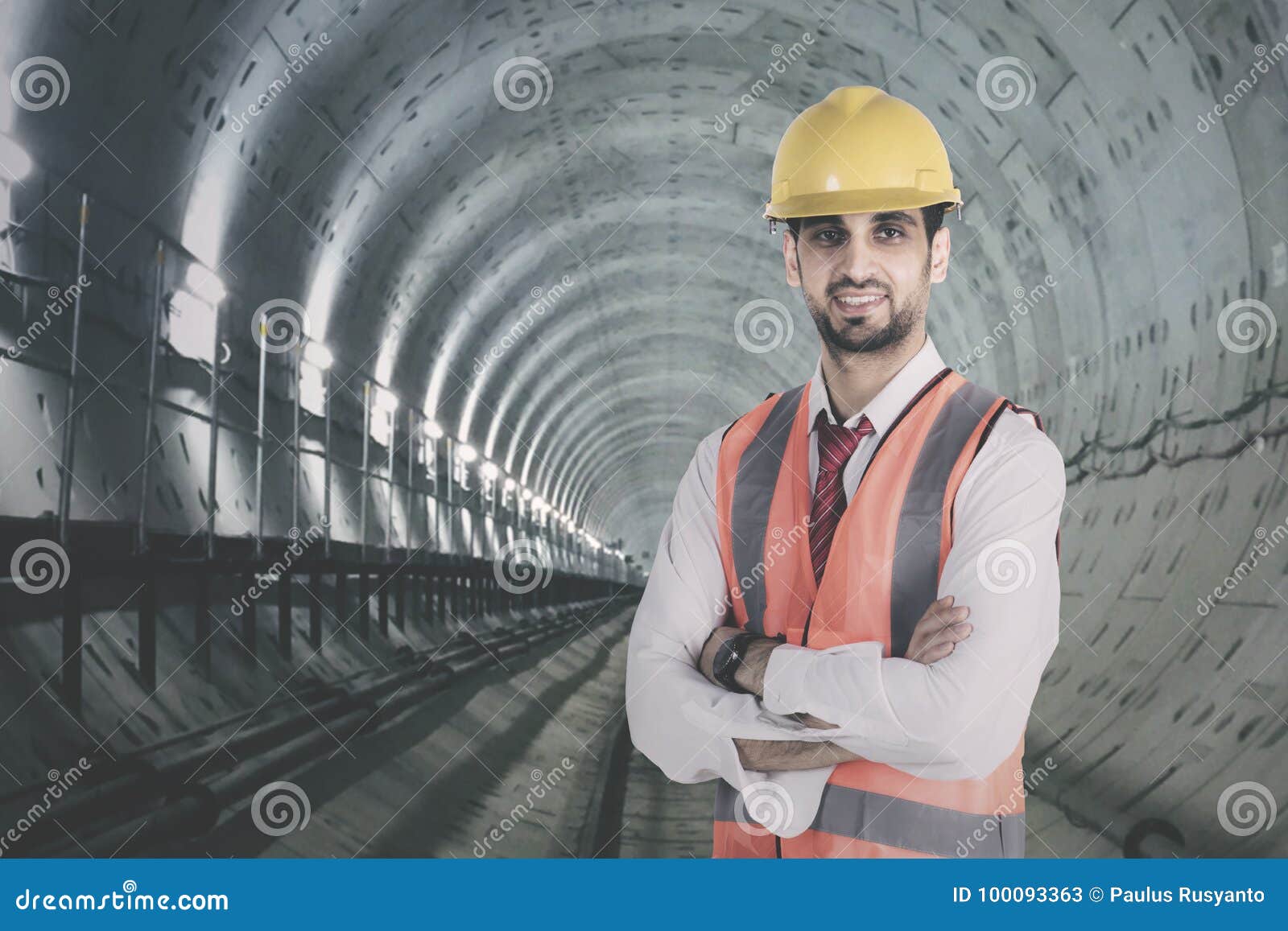 Confident Engineer in the Underground Tunnel Stock Image - Image of ...