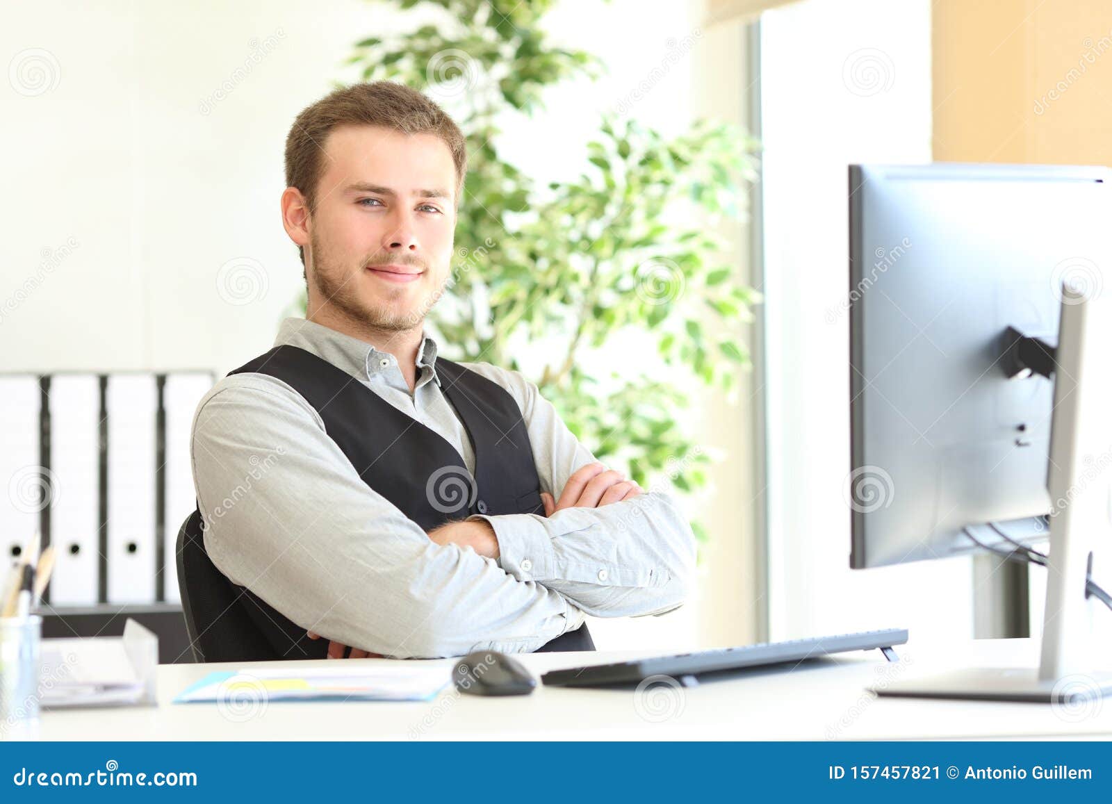 Confident Executive Posing Looking at Camera at Office Stock Image ...