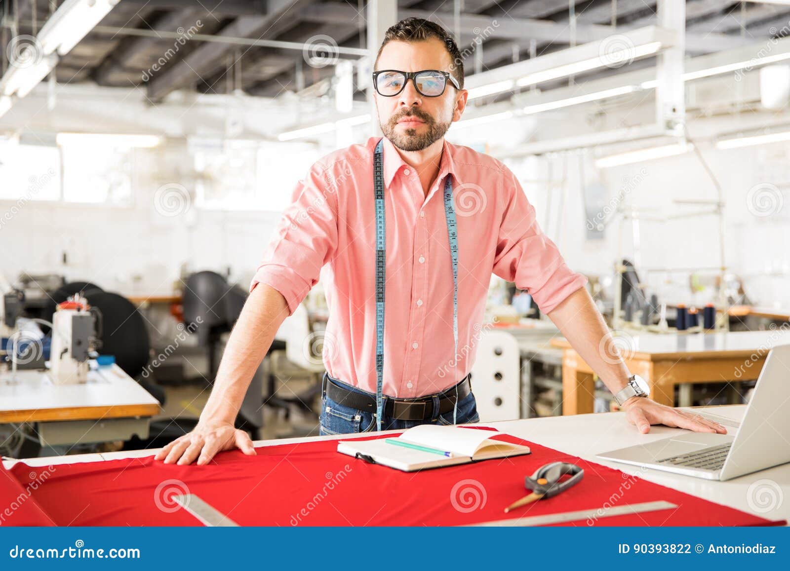 Confident Fashion Designer at Work Stock Photo - Image of fabric ...