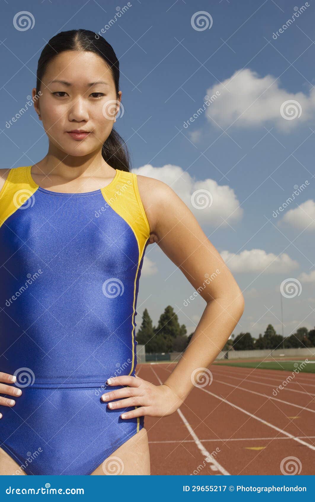 Confident Female Athlete on Racing Track Stock Image - Image of ...