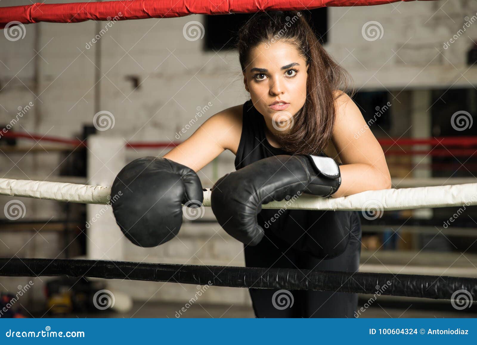 Confident Female Boxer in a Boxing Ring Stock Photo - Image of workout ...