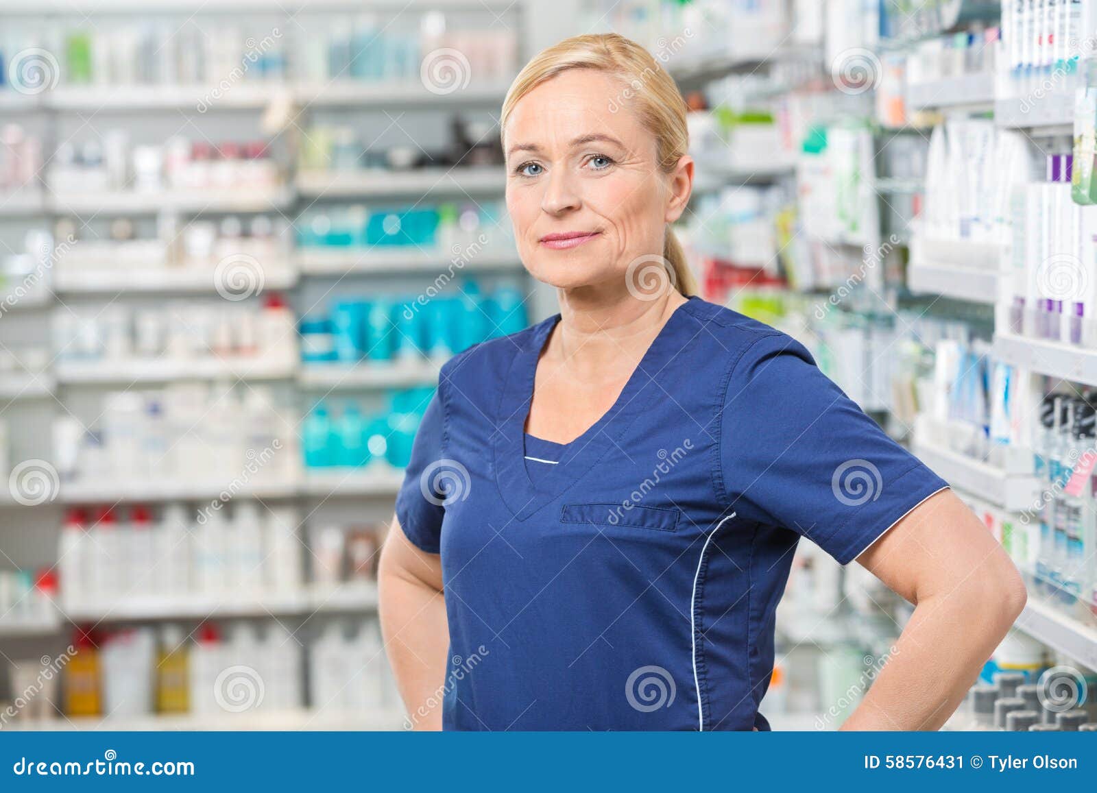 Confident Female Chemist Smiling in Pharmacy Stock Image - Image of ...
