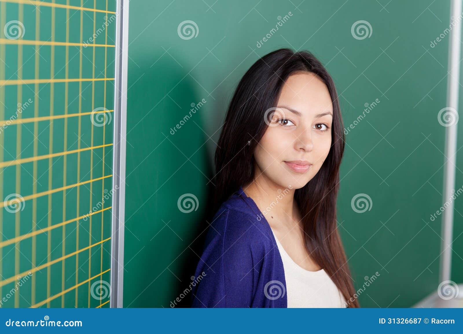 Confident Female Student Leaning Against Board Stock Image - Image of ...