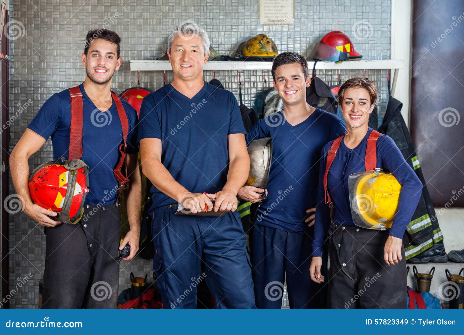 Confident Firefighters Standing at Fire Station Stock Image - Image of ...
