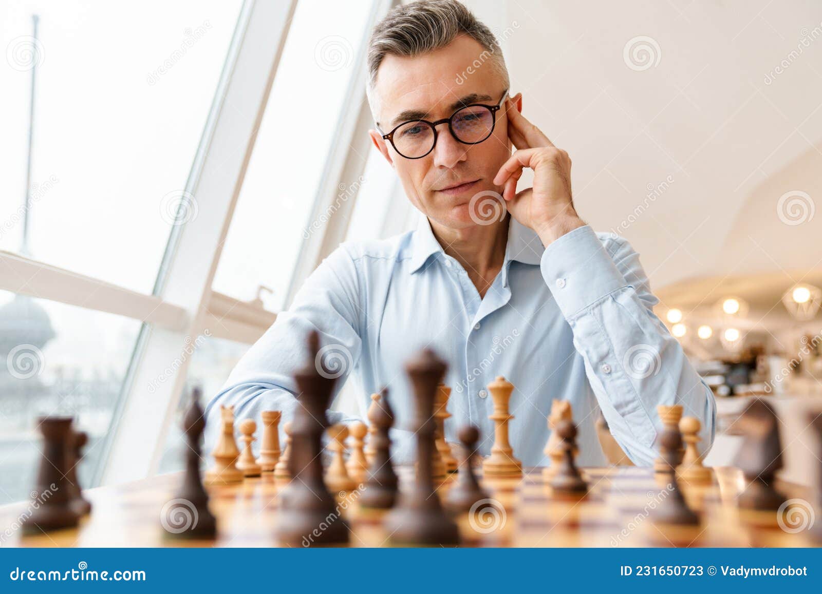 Confident Focused Business Man Playing Chess Stock Image - Image of ...