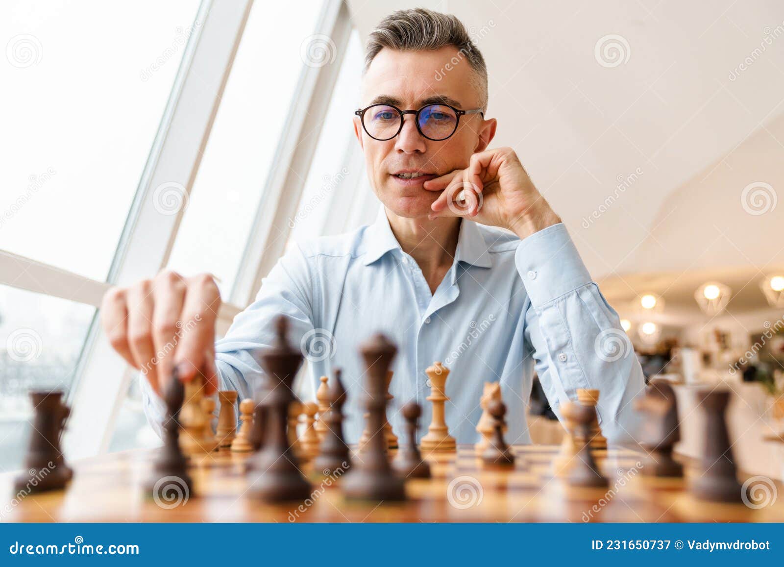 Confident Focused Business Man Playing Chess Stock Image - Image of ...