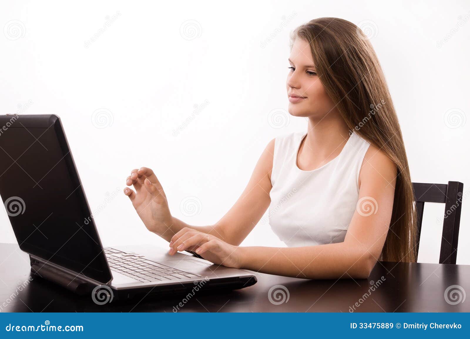 Confident girl with laptop stock image. Image of positive - 33475889