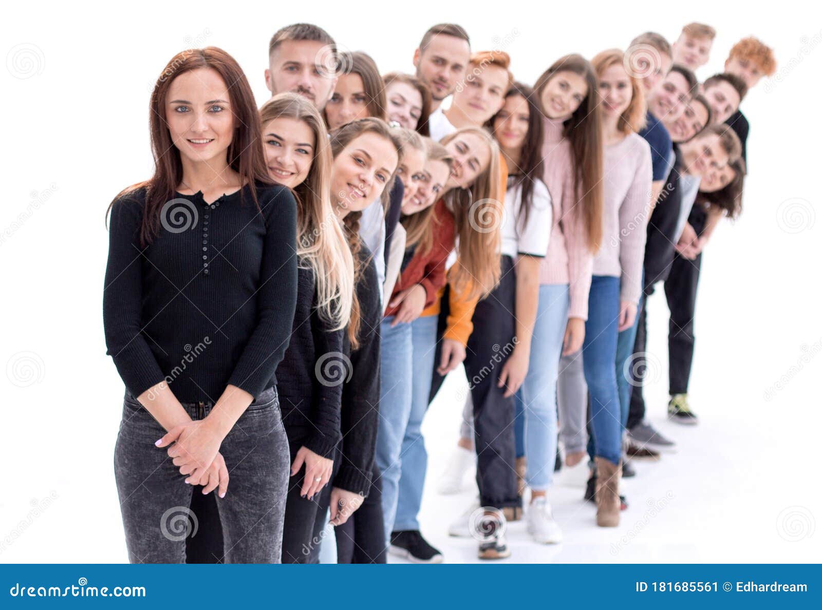 Confident Guy Standing First in the Column of Young People Stock Image ...