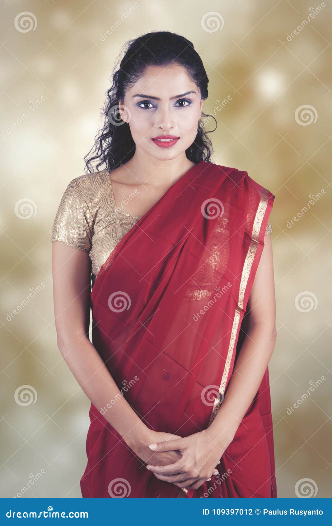 Confident Indian Woman Over Blurred Background Stock Photo - Image of ...