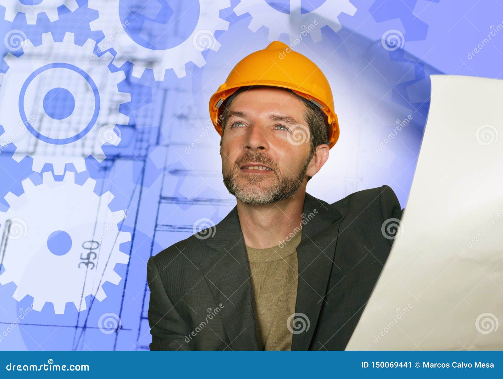 Confident Industrial Engineer Man in Builder Helmet Checking Building ...
