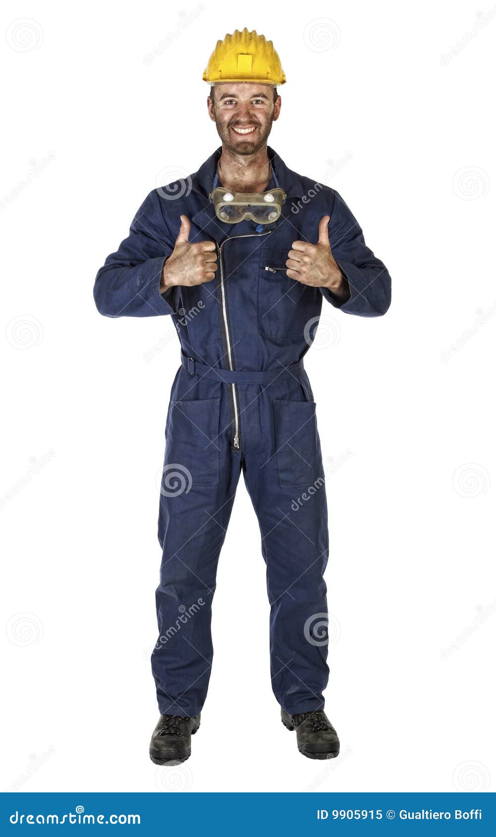 Confident Labourer Isolated on White Stock Image - Image of helmet ...