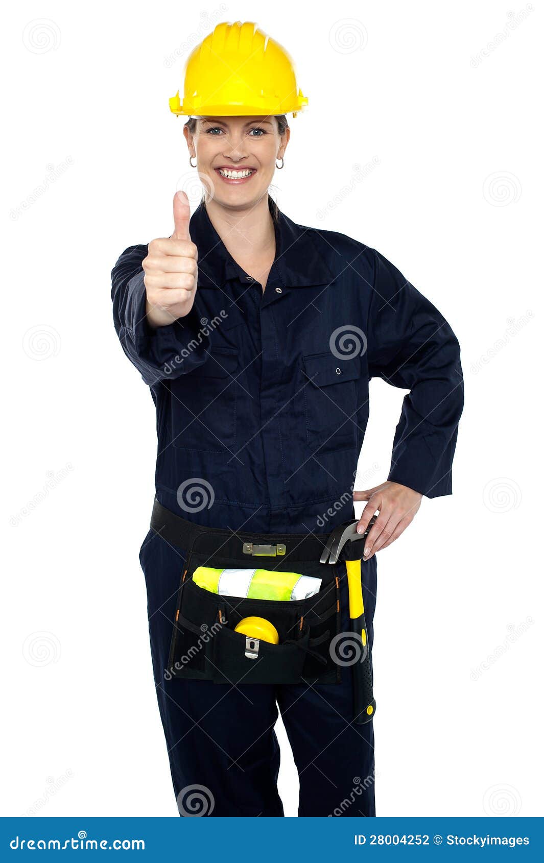 Confident Lady Worker Showing Thumbs Up Stock Photo - Image of belt ...
