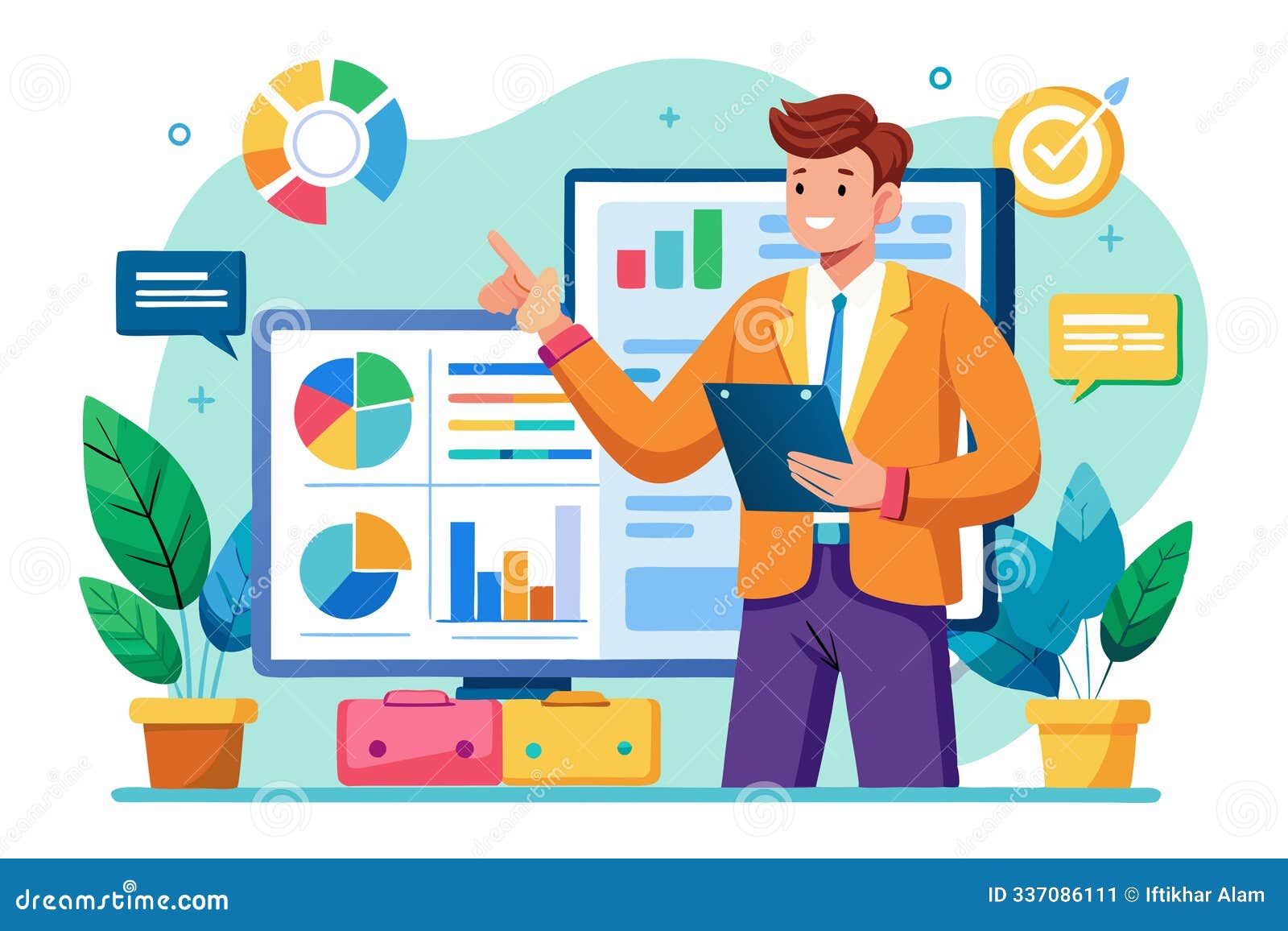 A Confident Leader Presents Data Insights Using Charts and Graphs in a ...