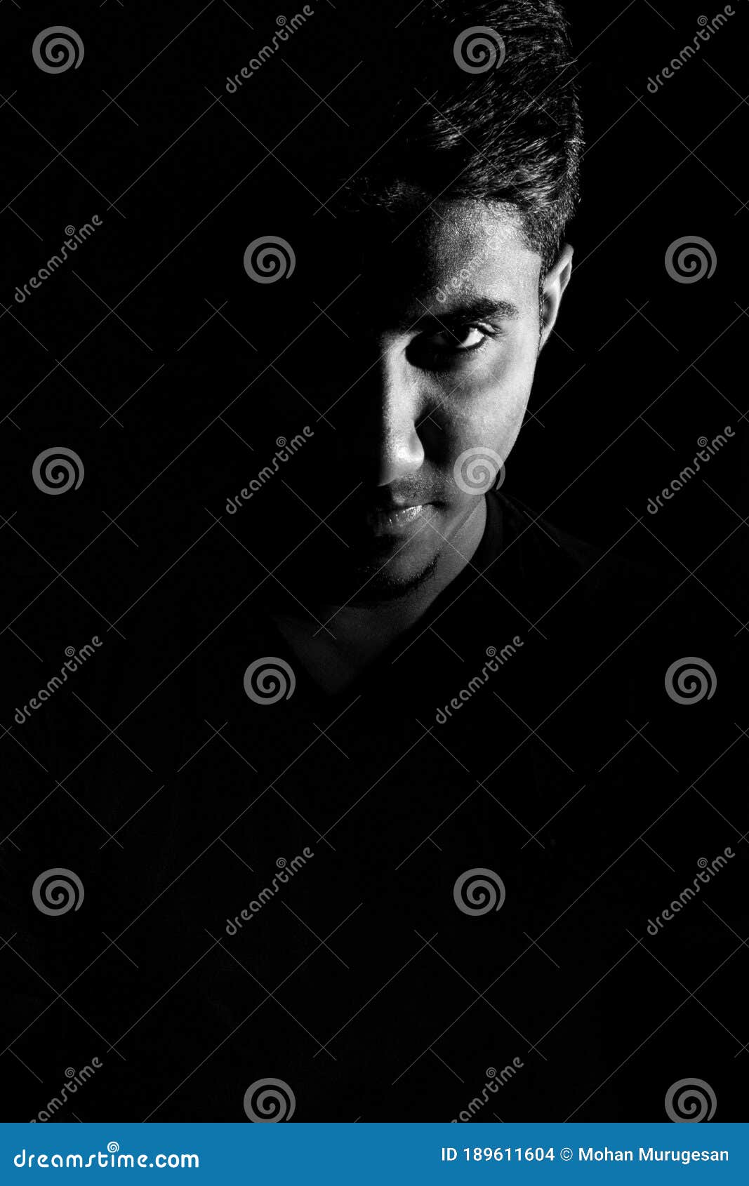 Confident Looking of a Young Man Dramatic Low Key Black and White ...