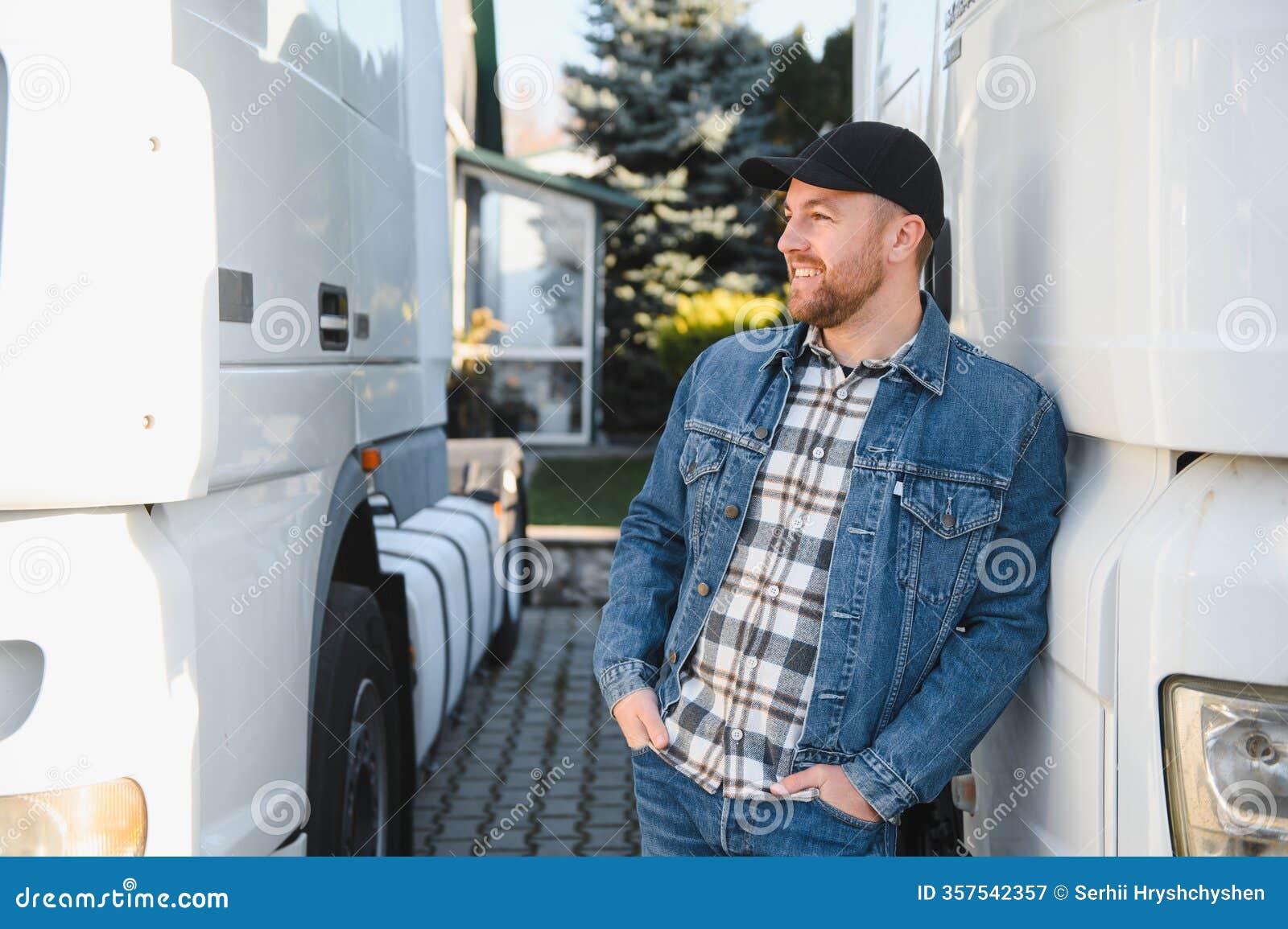 Confident Male Driver Standing in Front on His Truck Stock Image ...