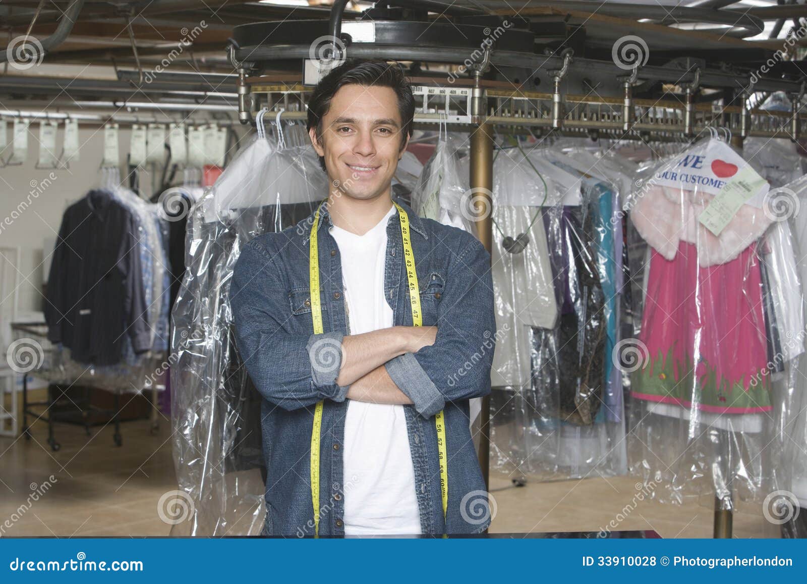 Confident Male Owner Standing in Laundry Stock Photo - Image of arms ...