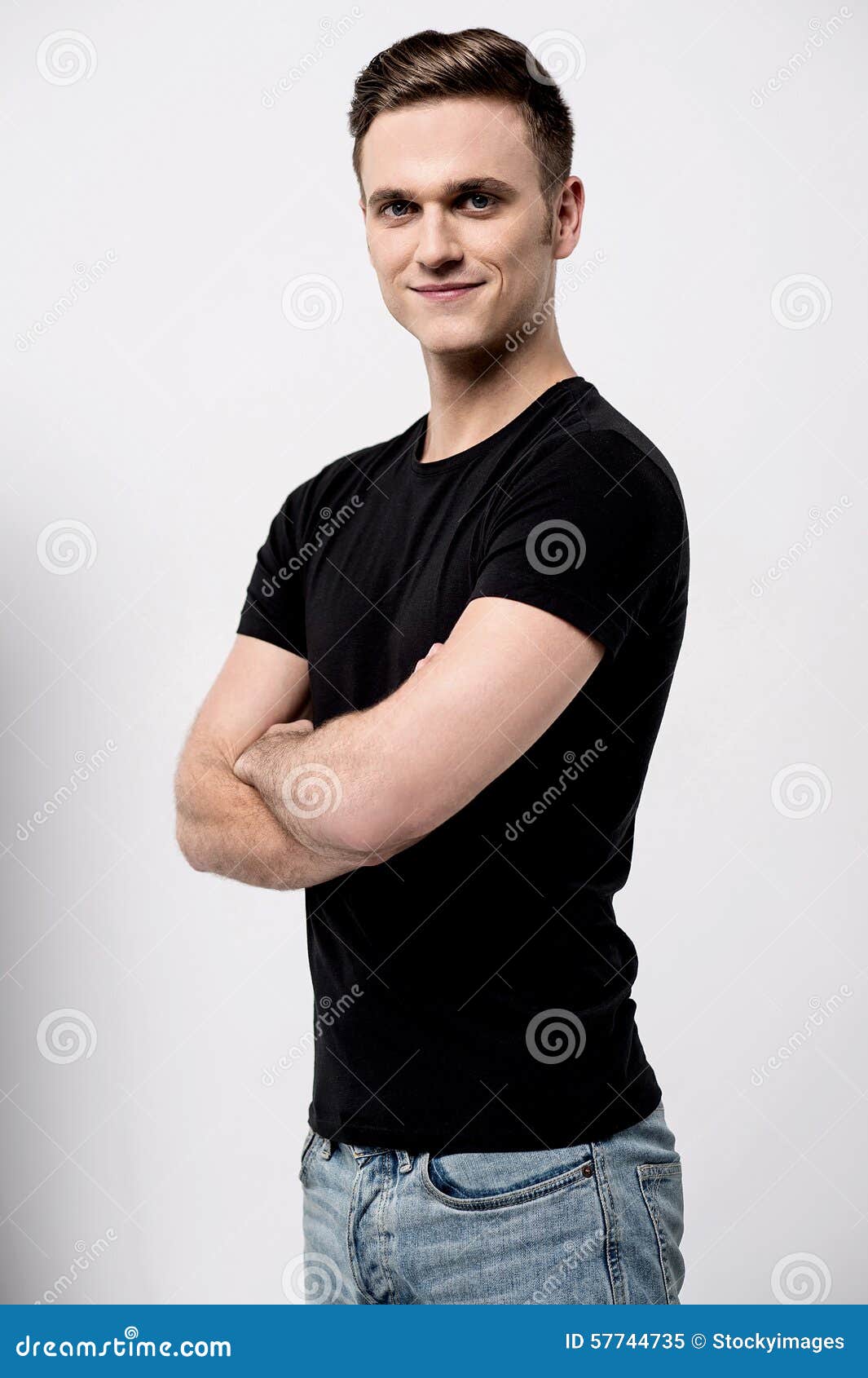 Confident Male Posing Over Grey Stock Image - Image of calm, modern ...