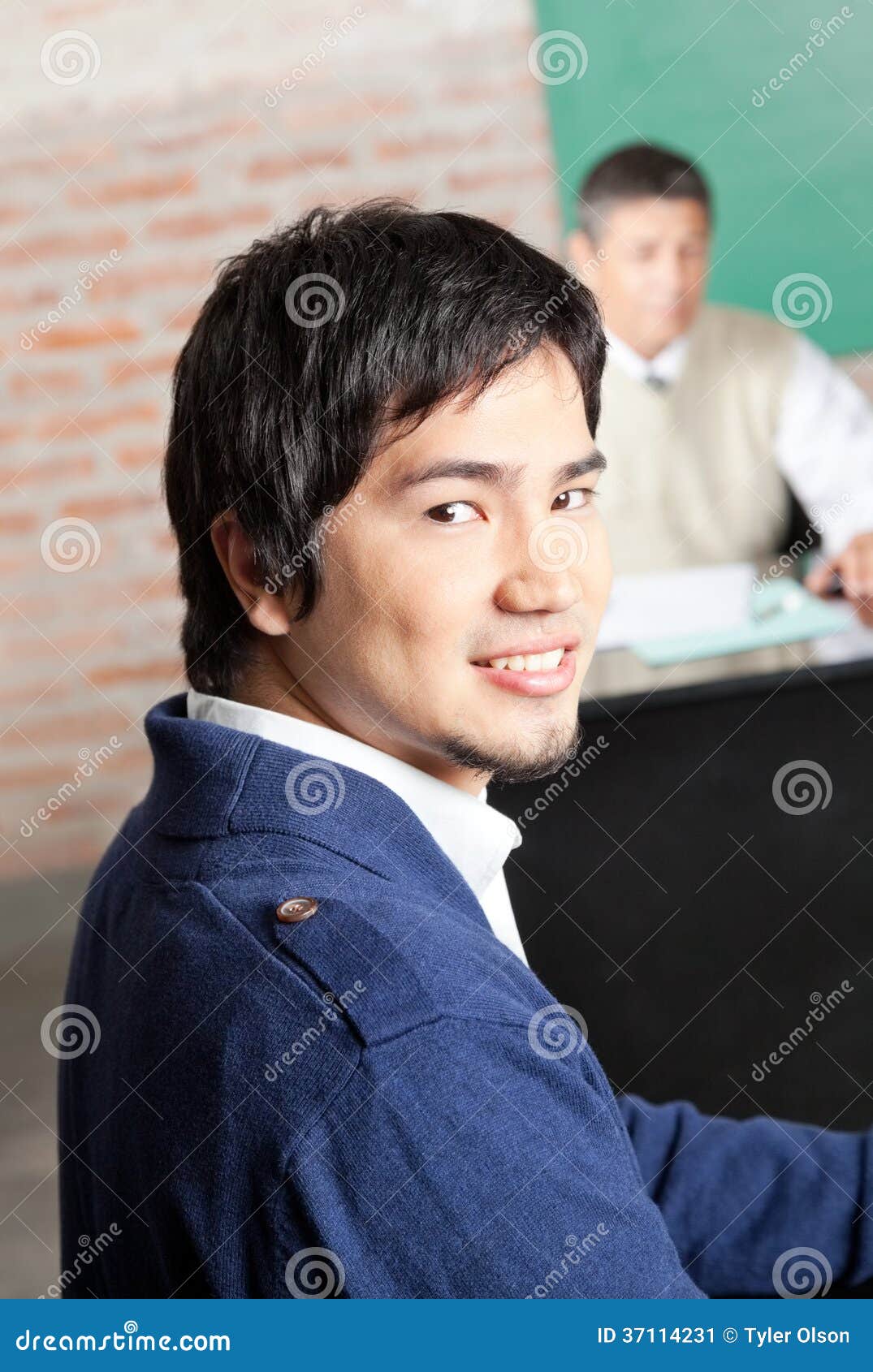Confident Male Student in Classroom Stock Image - Image of chalk, hall ...