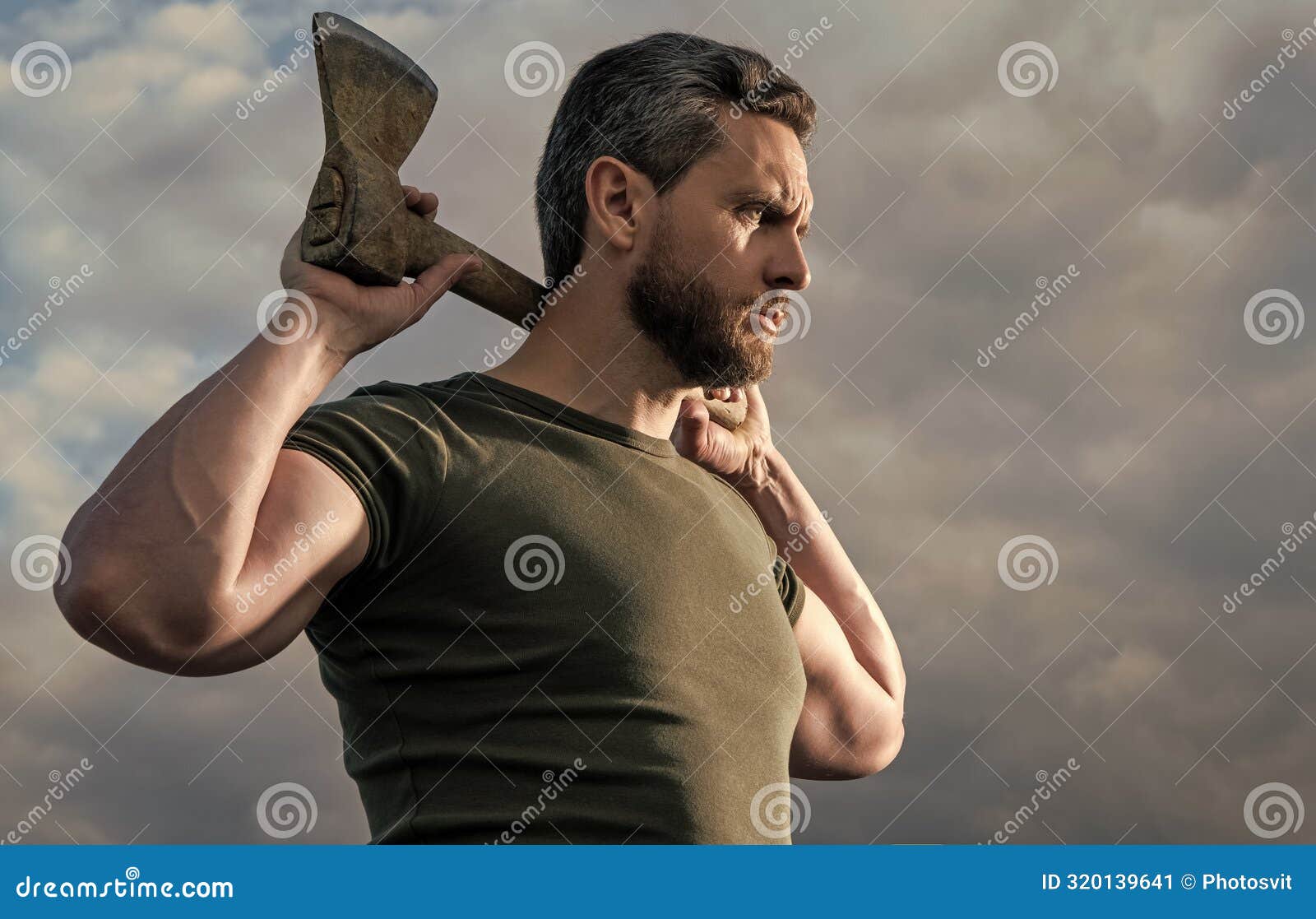 Confident Man with Axe. Craftsman Man Hold Ax Stock Image - Image of ...
