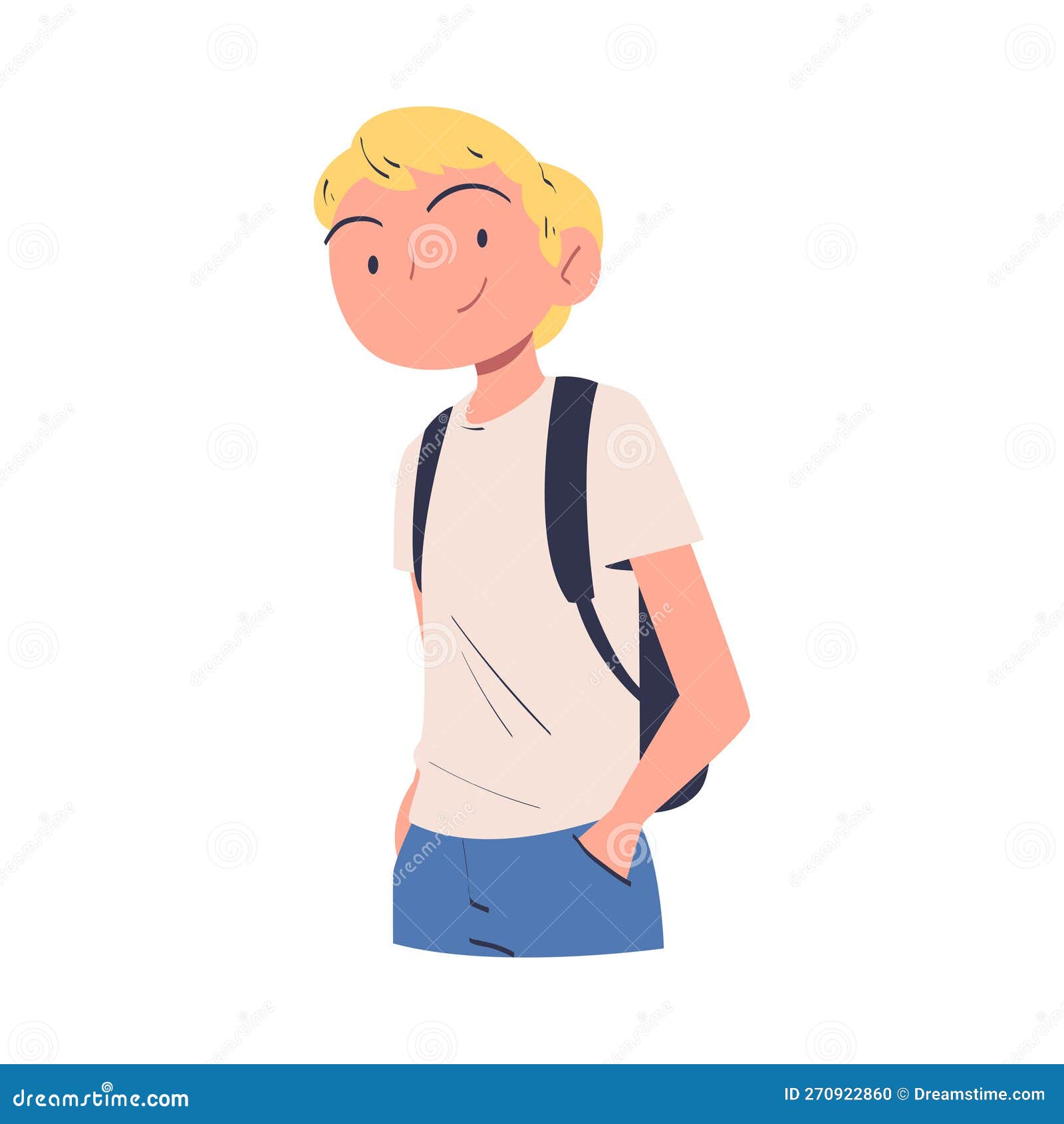 Confident Man Character With Satisfied Face And Hands In Pocket