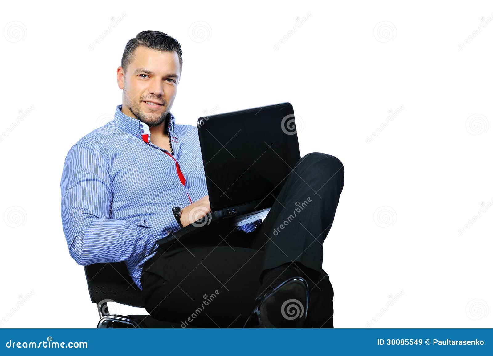 Confident Man with Notebook Computer Stock Image - Image of modern ...