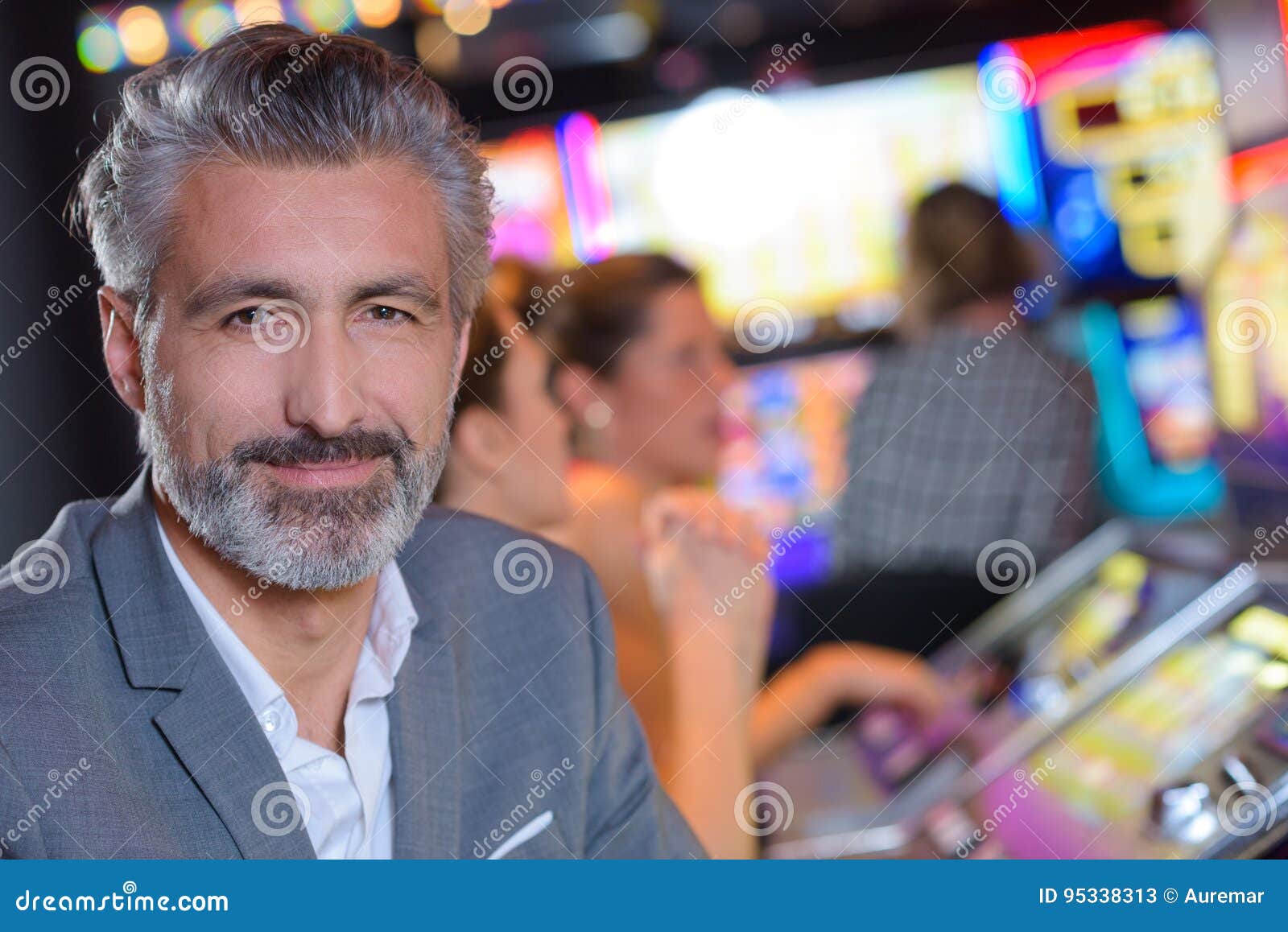 Confident Man Playing Slot Machine Stock Image - Image of gambler ...