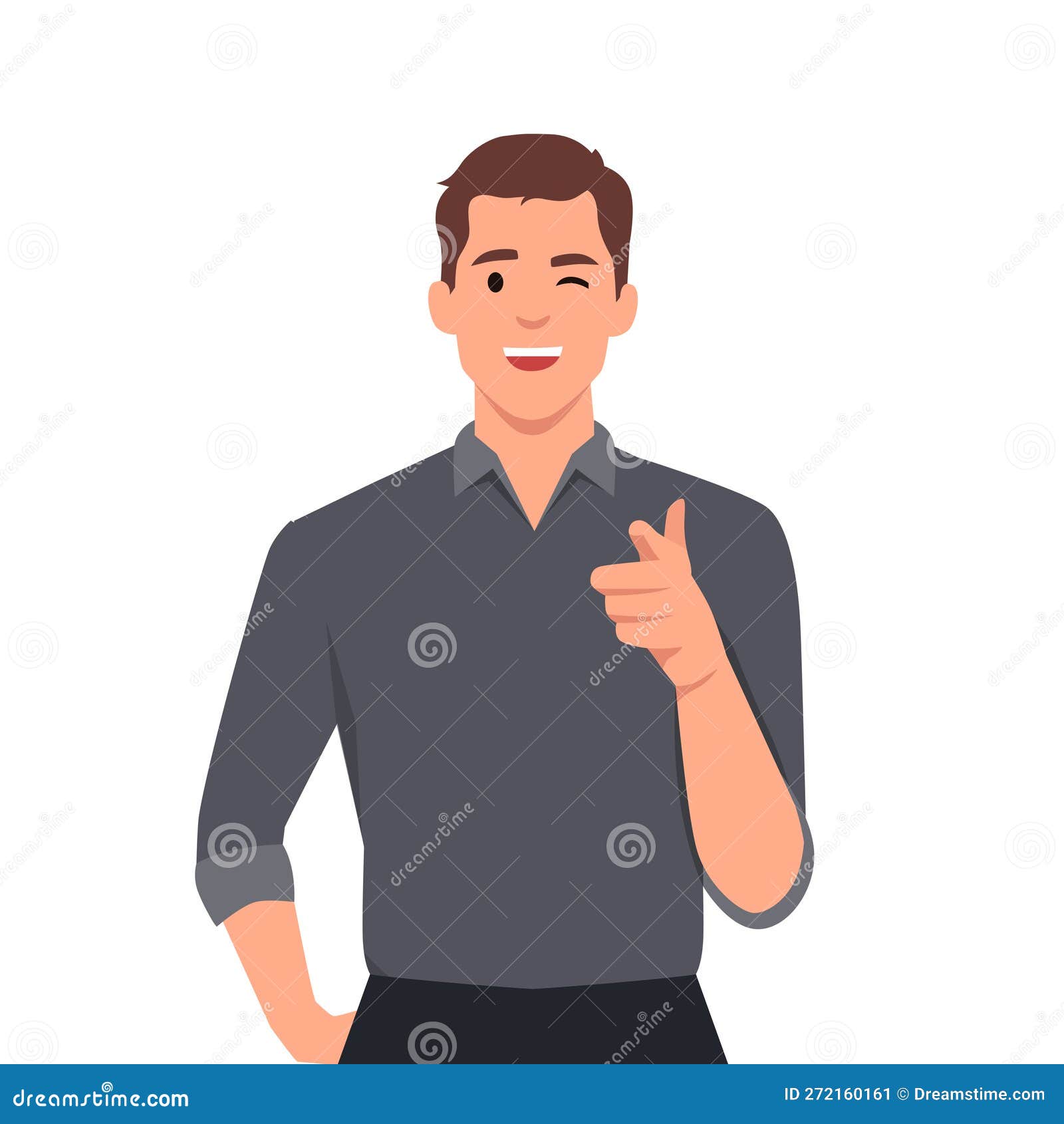 Confident Man Pointing Finger at Camera To Press Button on Invisible ...