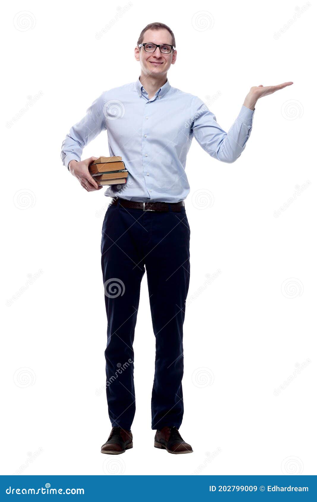 Confident Man with a Stack of Books Pointing at You. Stock Image ...