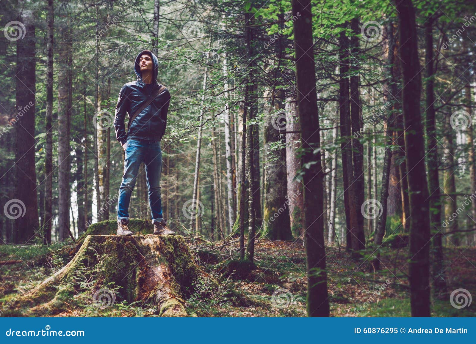 Confident Man Standing in the Forest Stock Image - Image of hooded ...