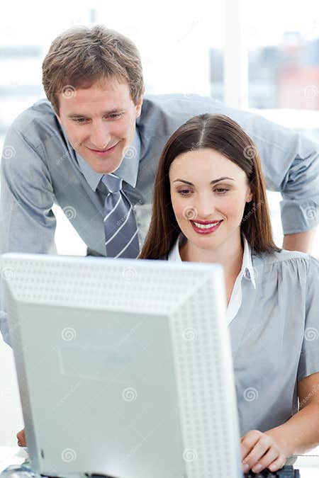 Confident Manager Checking His Employee S Work Stock Photo - Image of ...