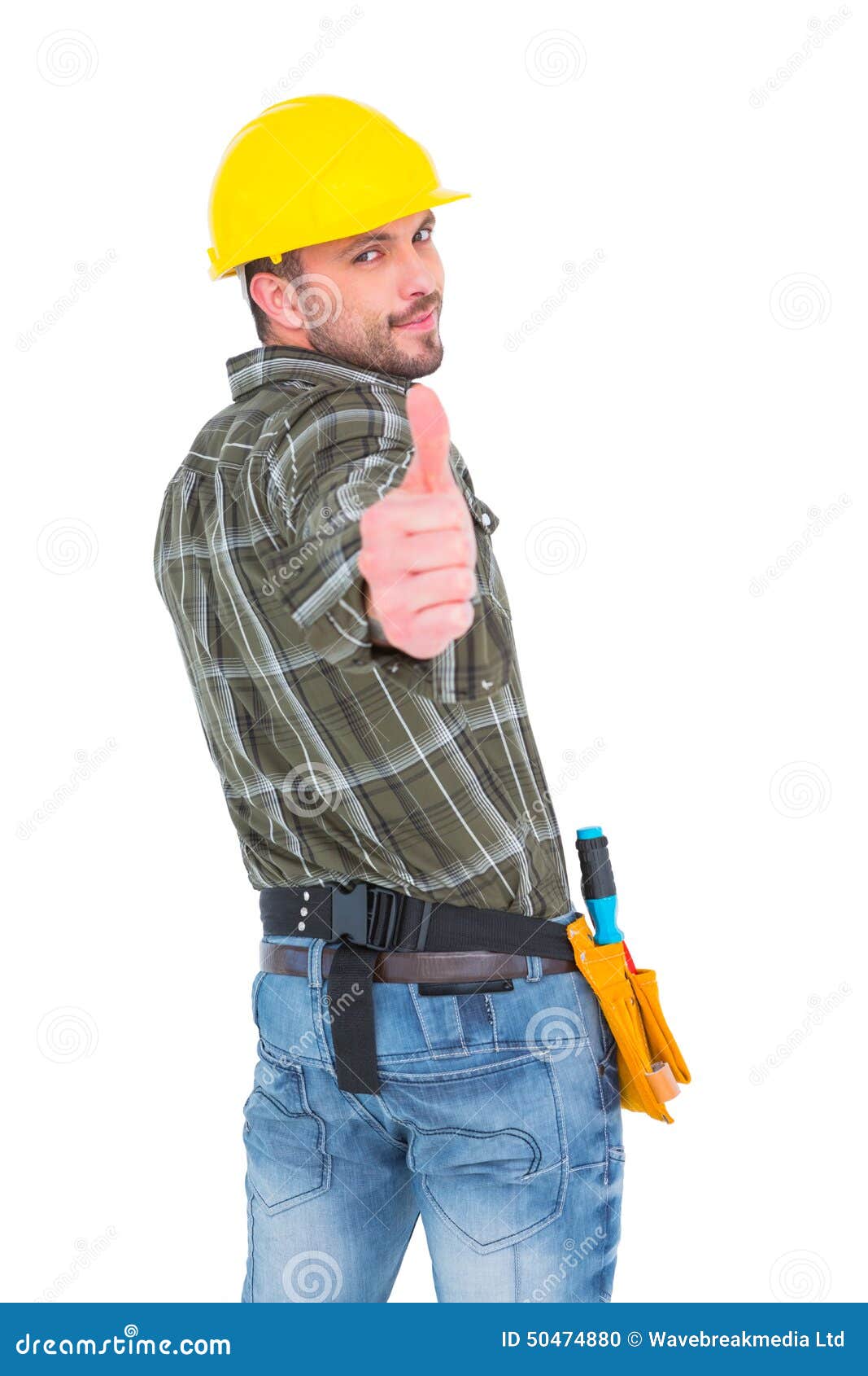 Confident Manual Worker Gesturing Thumb Up Stock Photo - Image of ...