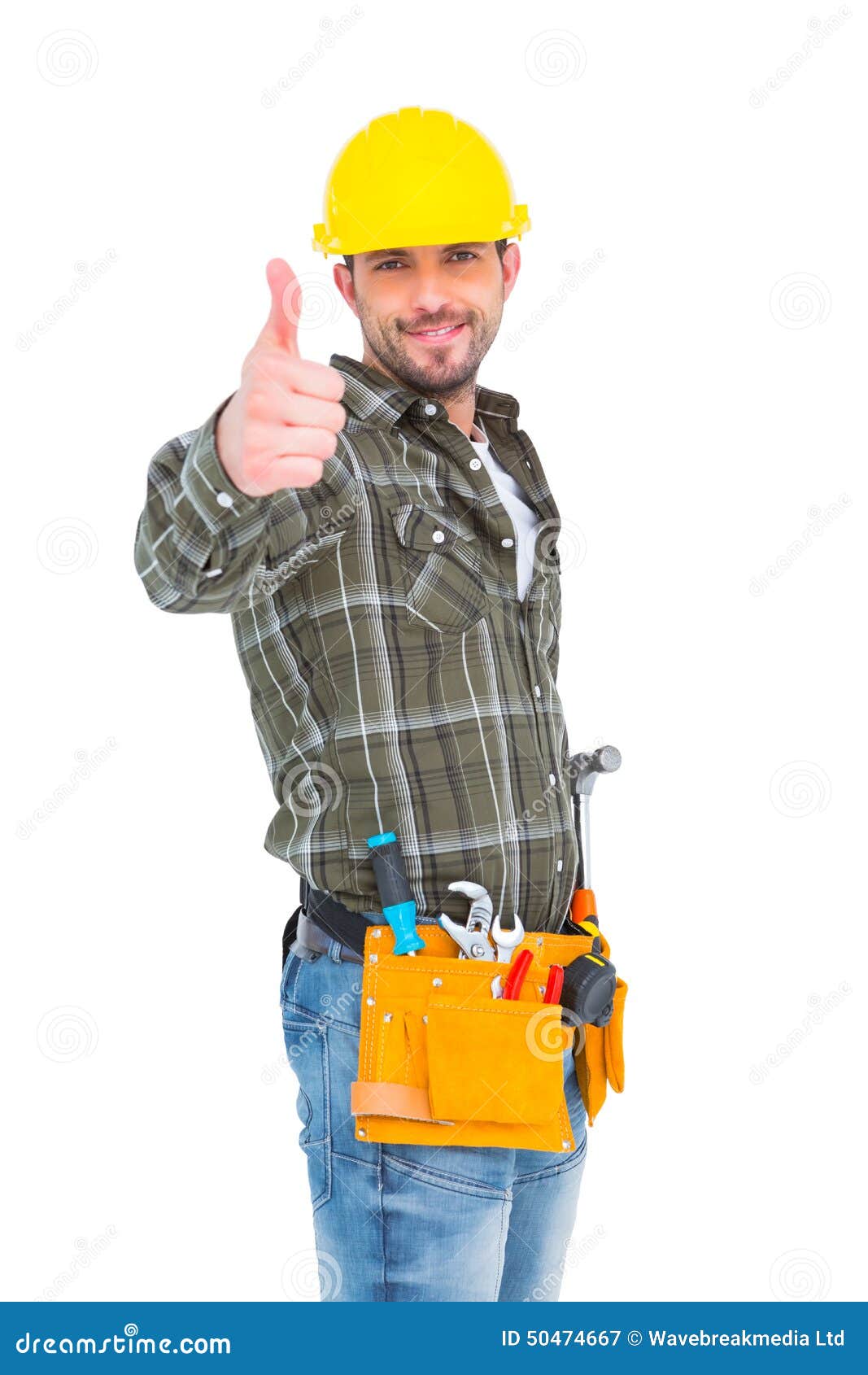 Confident Manual Worker Gesturing Thumb Up Stock Image - Image of ...