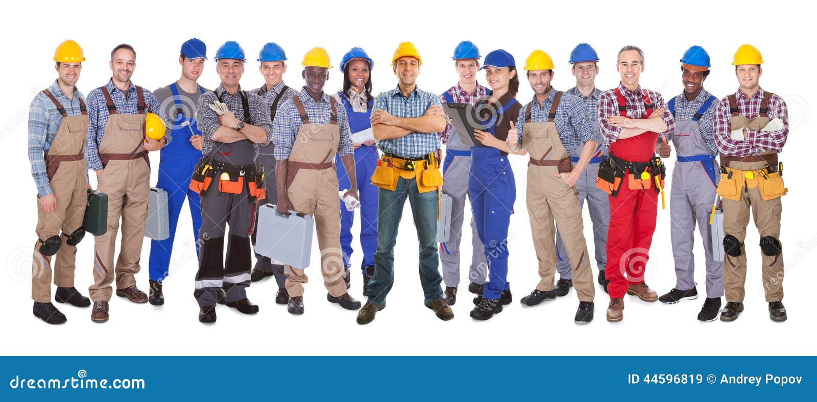 Confident Manual Workers Against White Background Stock Image - Image ...