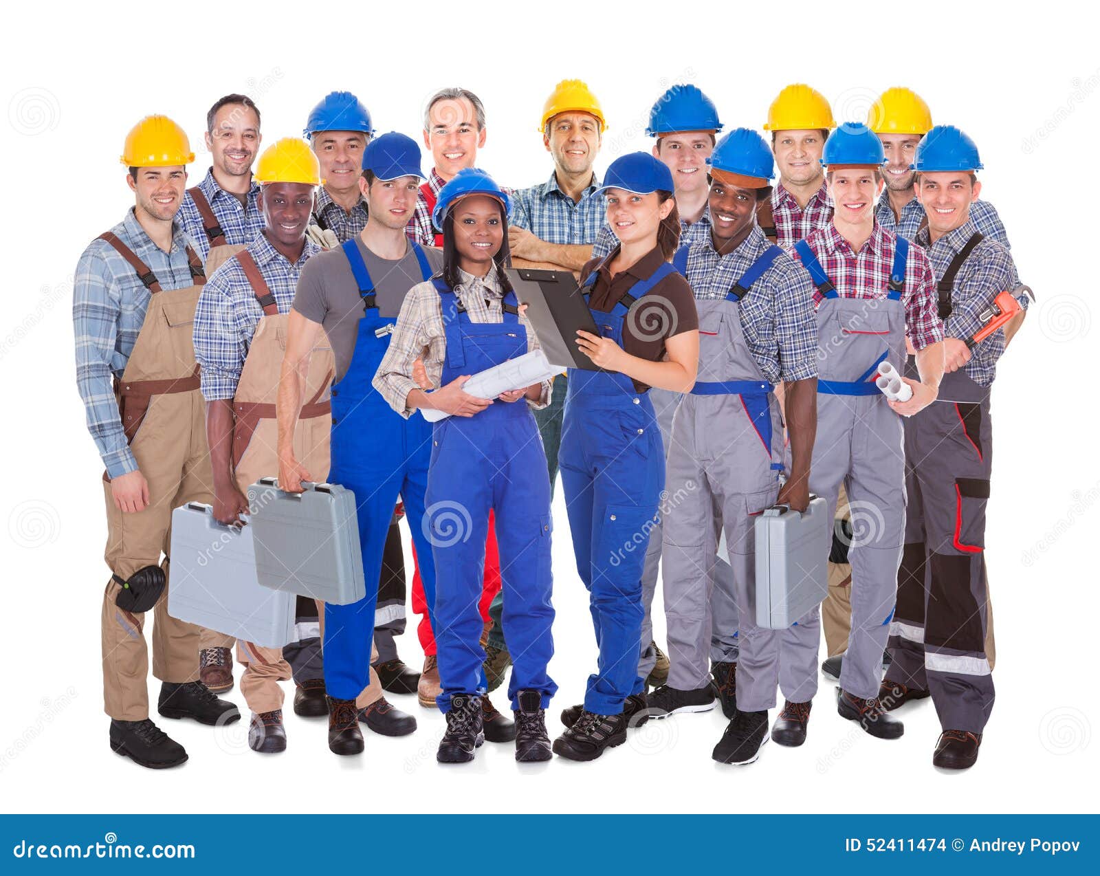 Confident Manual Workers Against White Background Stock Photo - Image ...