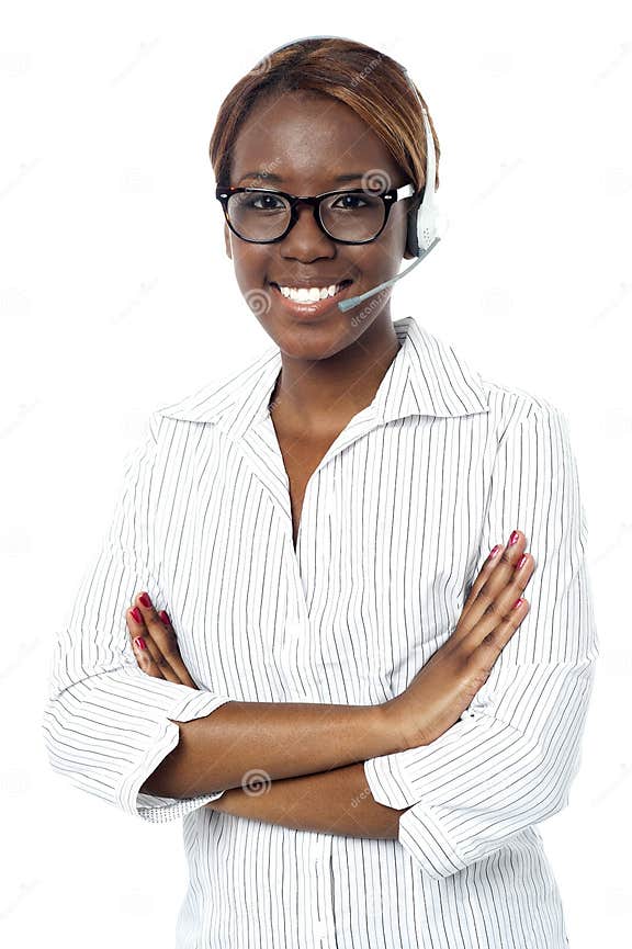 Confident Operator Lady Smiling, Wearing Headset Stock Image - Image of ...