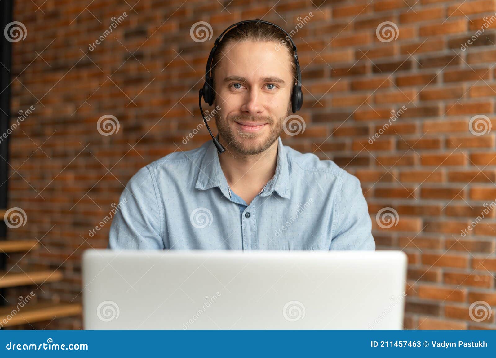 Confident Operator Working at the Laptop Stock Image - Image of person ...